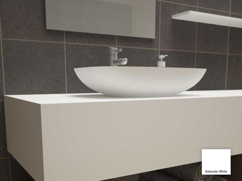 Lavabo Sobre Encimera Semi Ovalado Solid Surface Blanco.